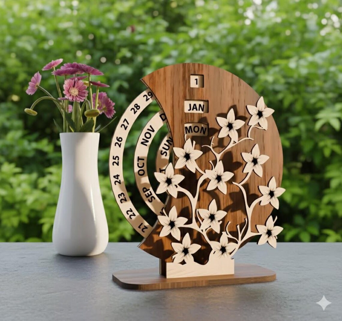 Wooden Perpetual Calendar Kit | DIY Floral Desk Calendar | Unassembled ...
