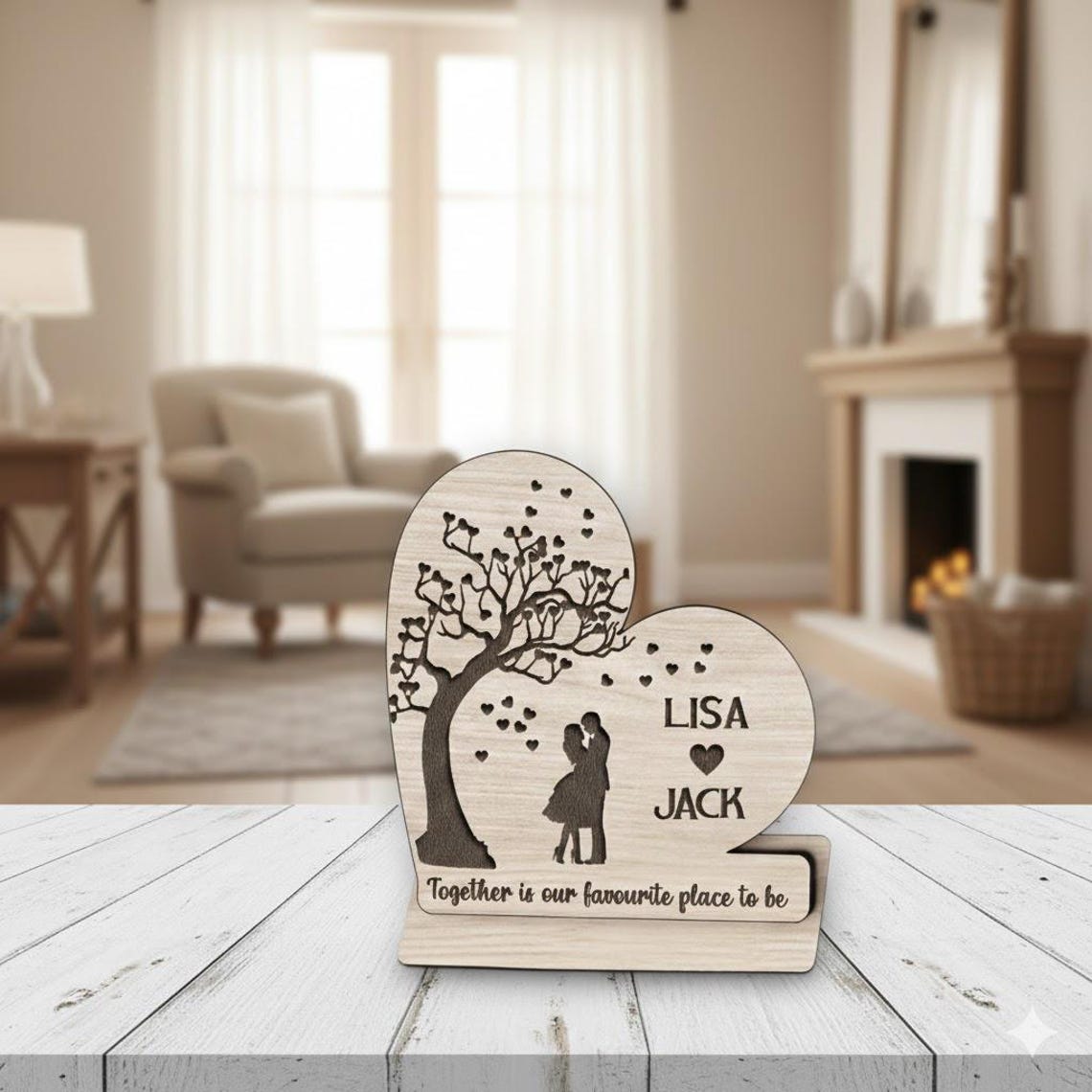 Personalized Wooden Couple Decor, Custom Name Love Sculpture, Romantic ...