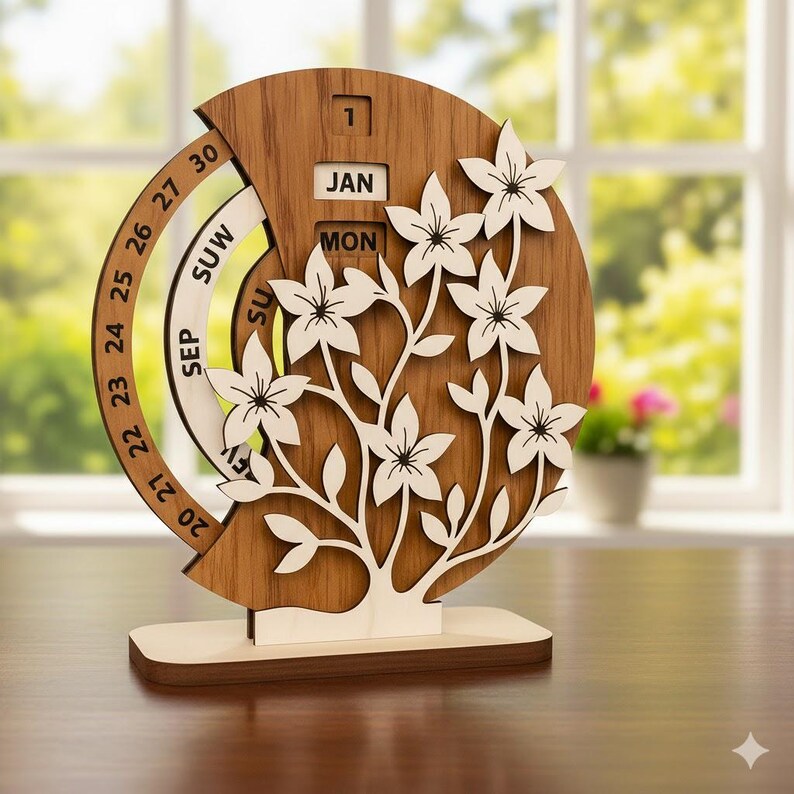 Wooden Perpetual Calendar Kit | DIY Floral Desk Calendar | Unassembled ...