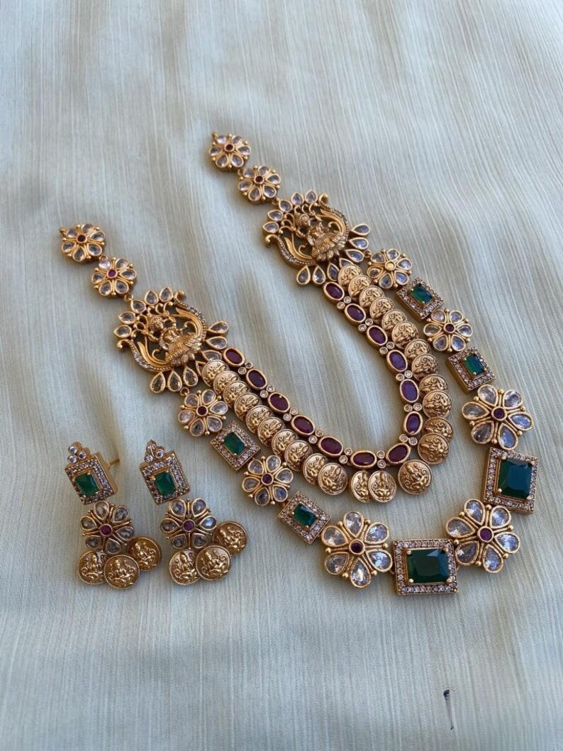 Traditional Temple Jewelry Set With Lakshmi Pendant | Antique Jewellery ...