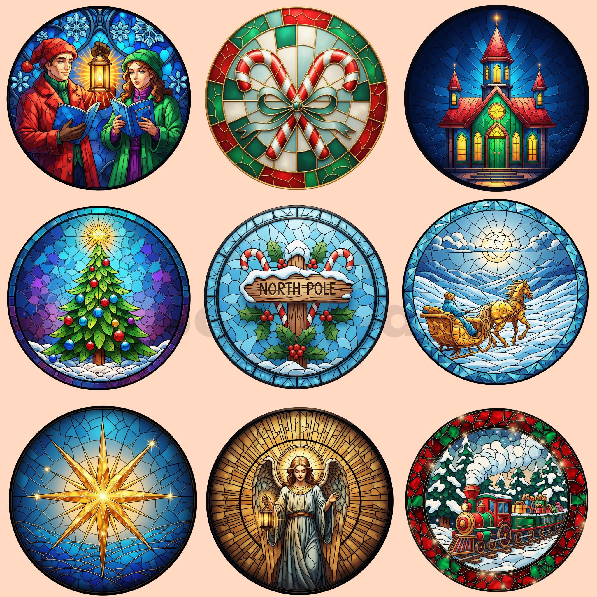 Christmas Stained Glass Clipart Bundle: Festive PNG Designs (55 PNG ...