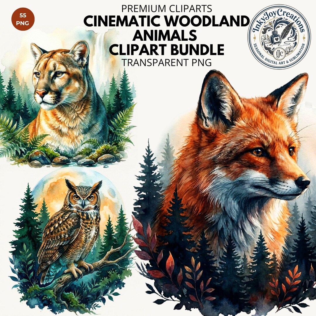Cinematic Woodland Animals Clipart Bundle – Watercolor Forest Wildlife ...