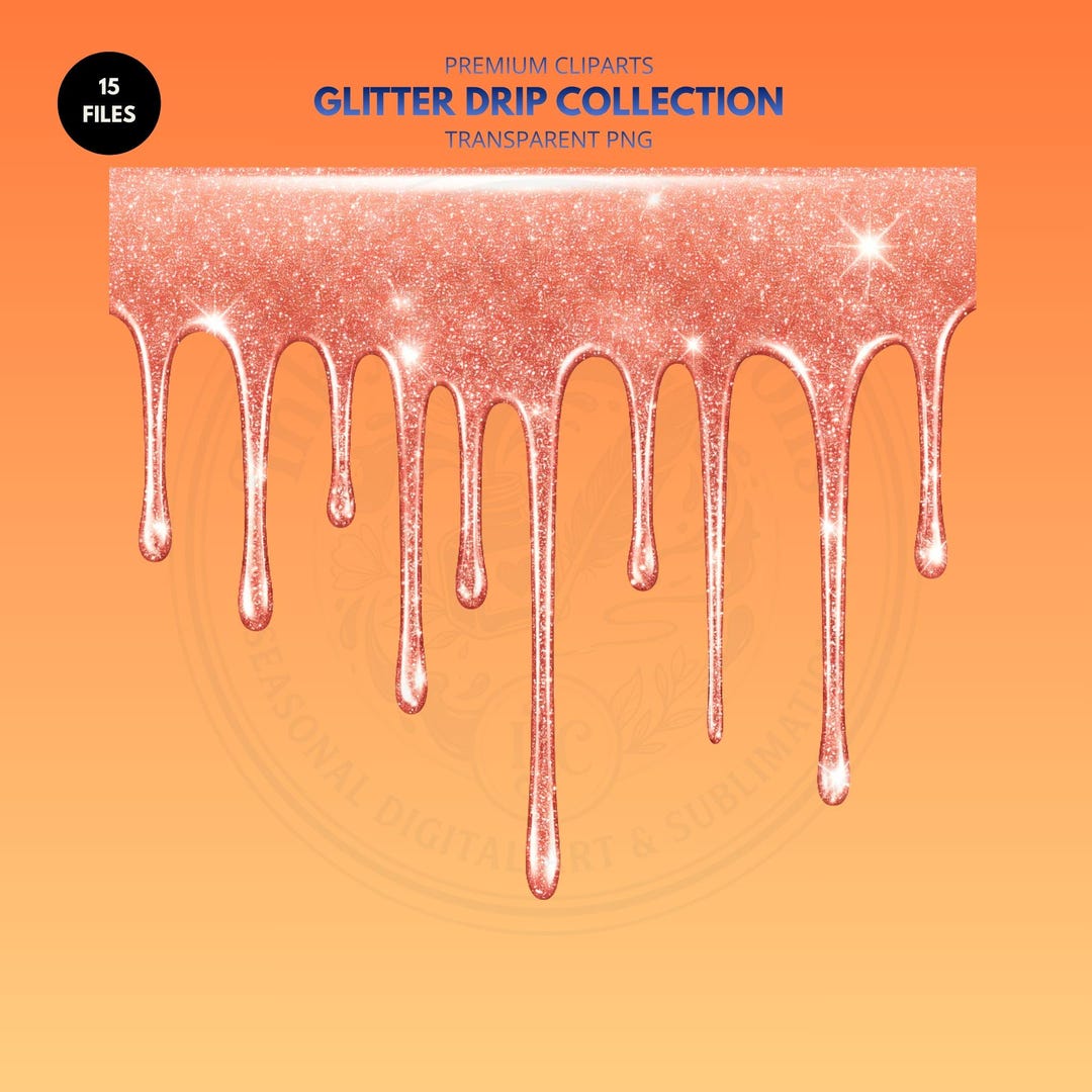 Glitter Drip PNG Bundle (15 Colors) Transparent Background, Glossy ...