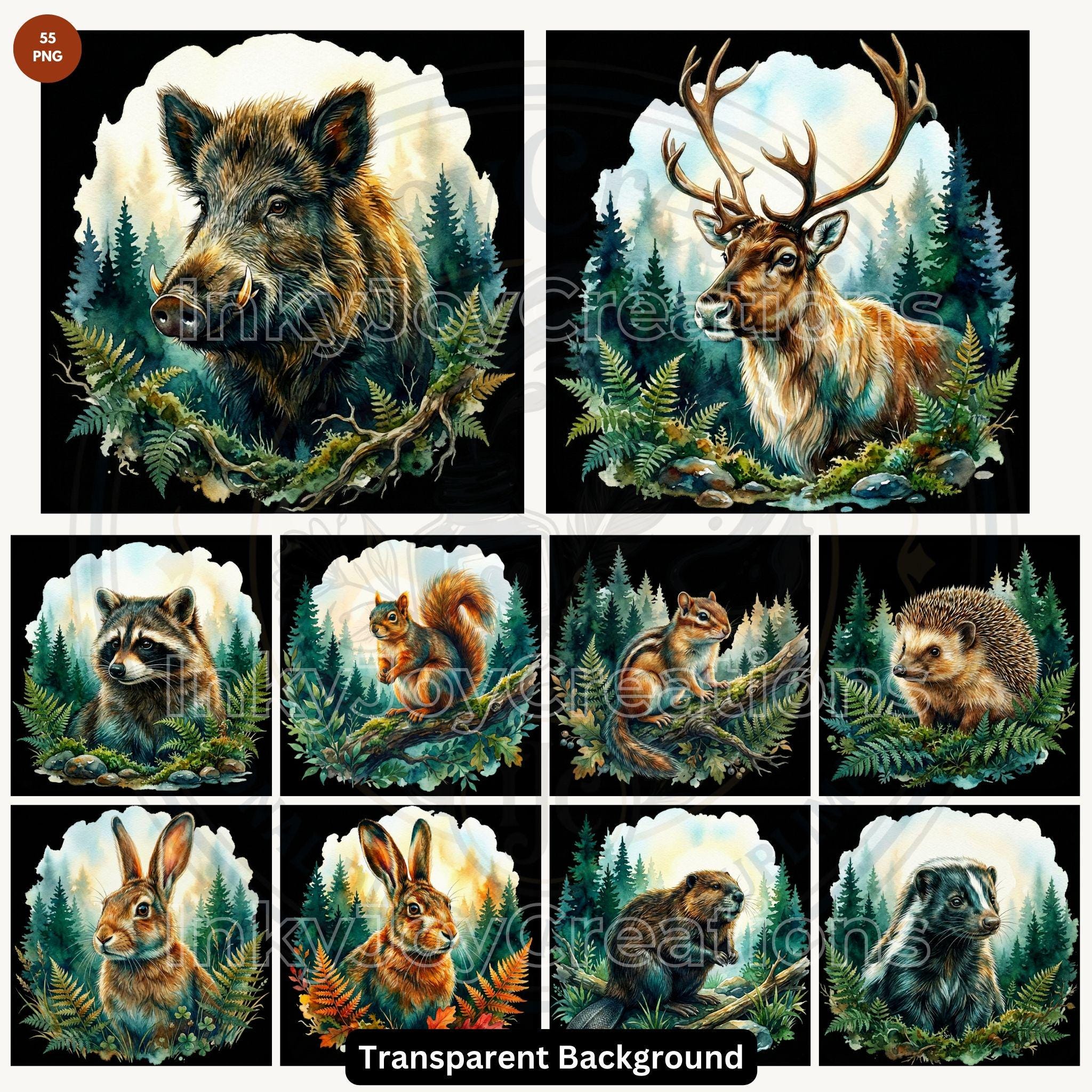 Cinematic Woodland Animals Clipart Bundle – Watercolor Forest Wildlife ...