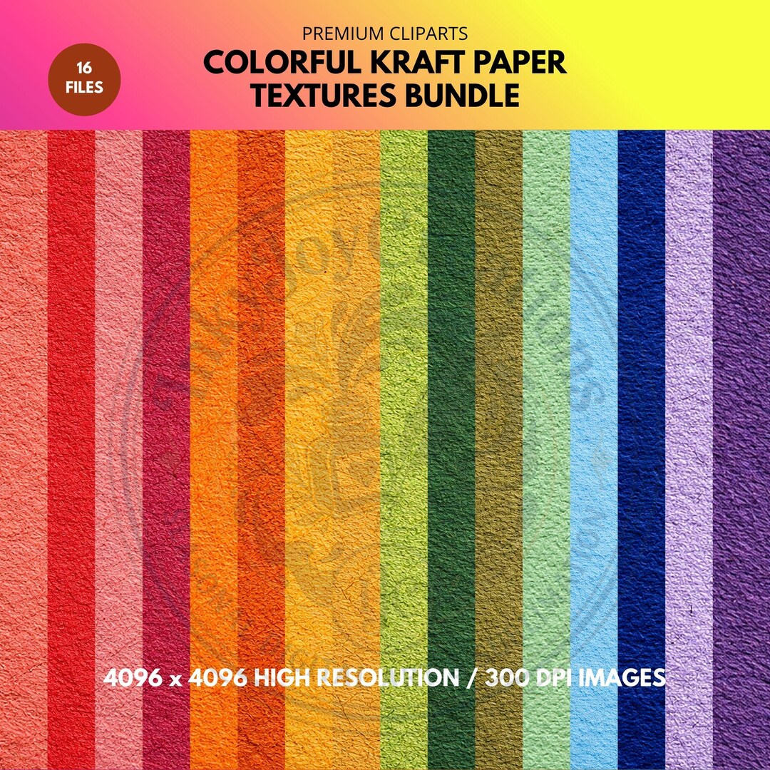 Colorful Kraft Paper Textures Bundle, 16 Vibrant Backgrounds (4096px ...