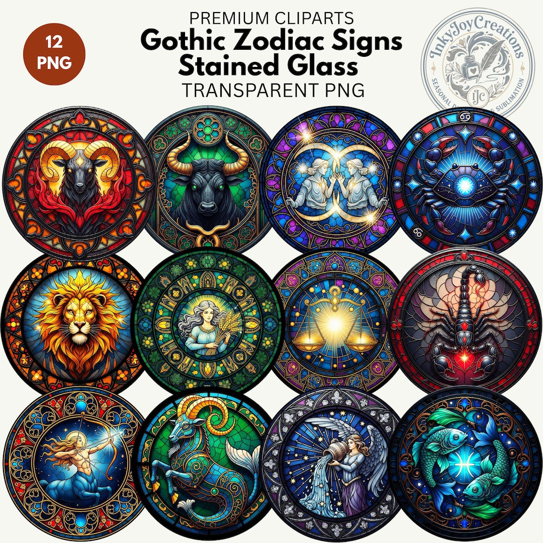 Gothic Zodiac Stained Glass Clipart | Medallion Transparent Pngs, 300 ...