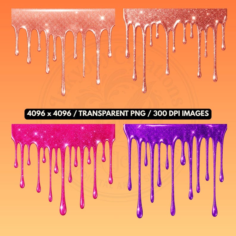 Glitter Drip PNG Bundle (15 Colors) Transparent Background, Glossy ...