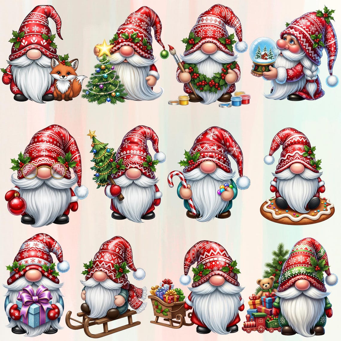 Watercolor Christmas Gnomes PNG Clipart Bundle | Transparent Pngs, 300 ...