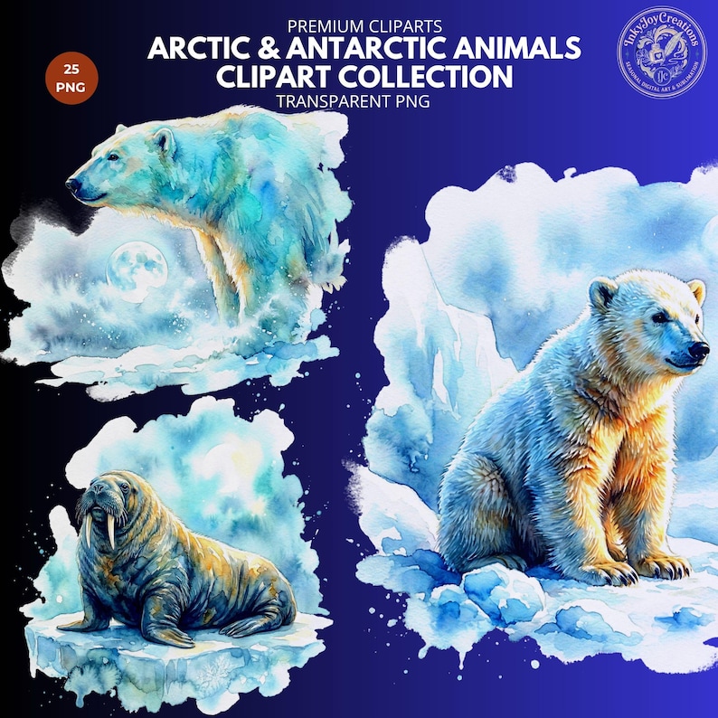 Arctic & Antarctic Animals Clipart Bundle – 25 Watercolor Polar Animals ...