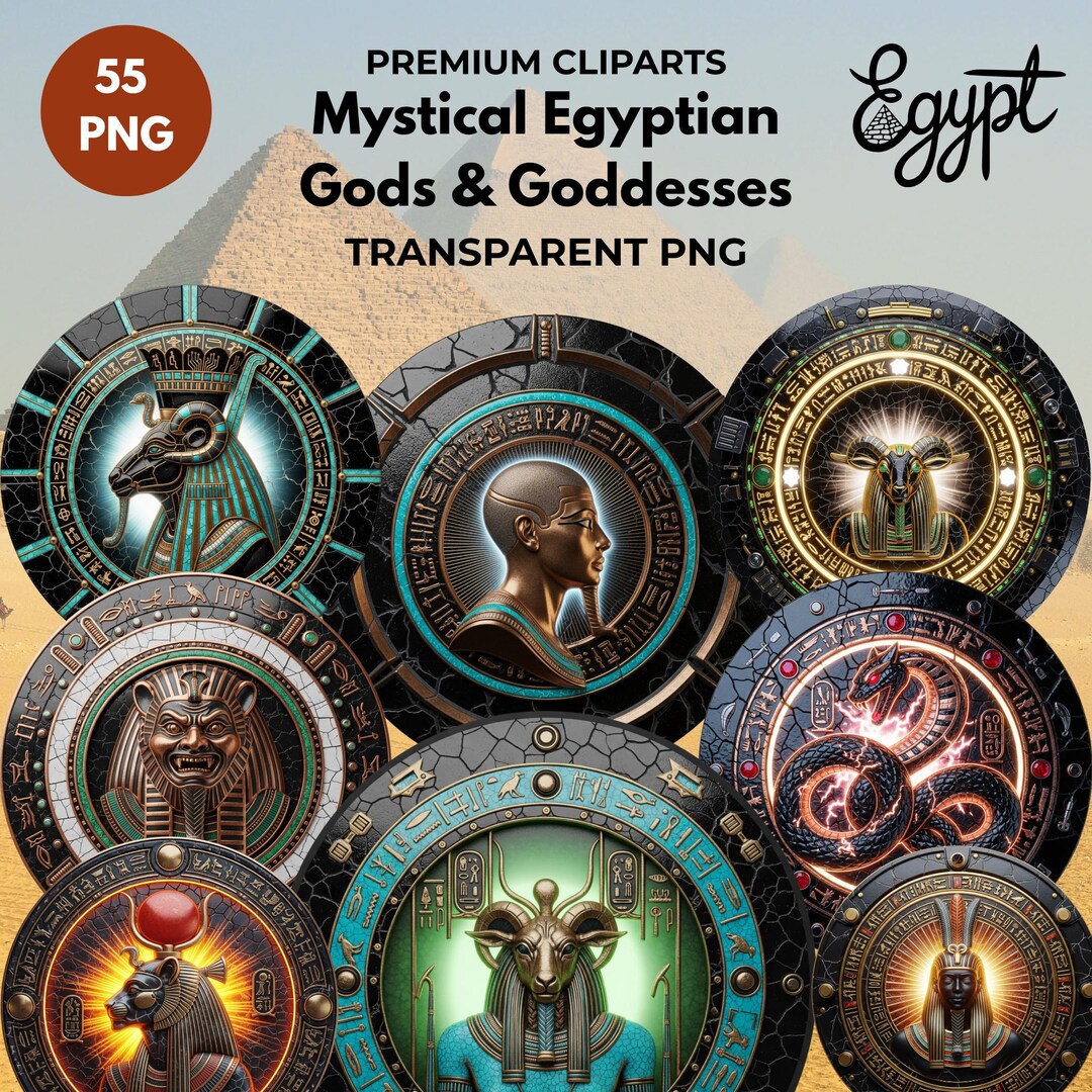 Egyptian Gods and Goddesses Clipart: Ancient Mythology PNG Bundle ...