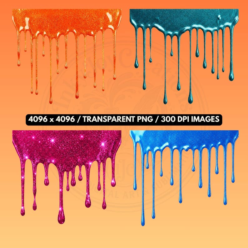 Glitter Drip PNG Bundle (15 Colors) Transparent Background, Glossy ...