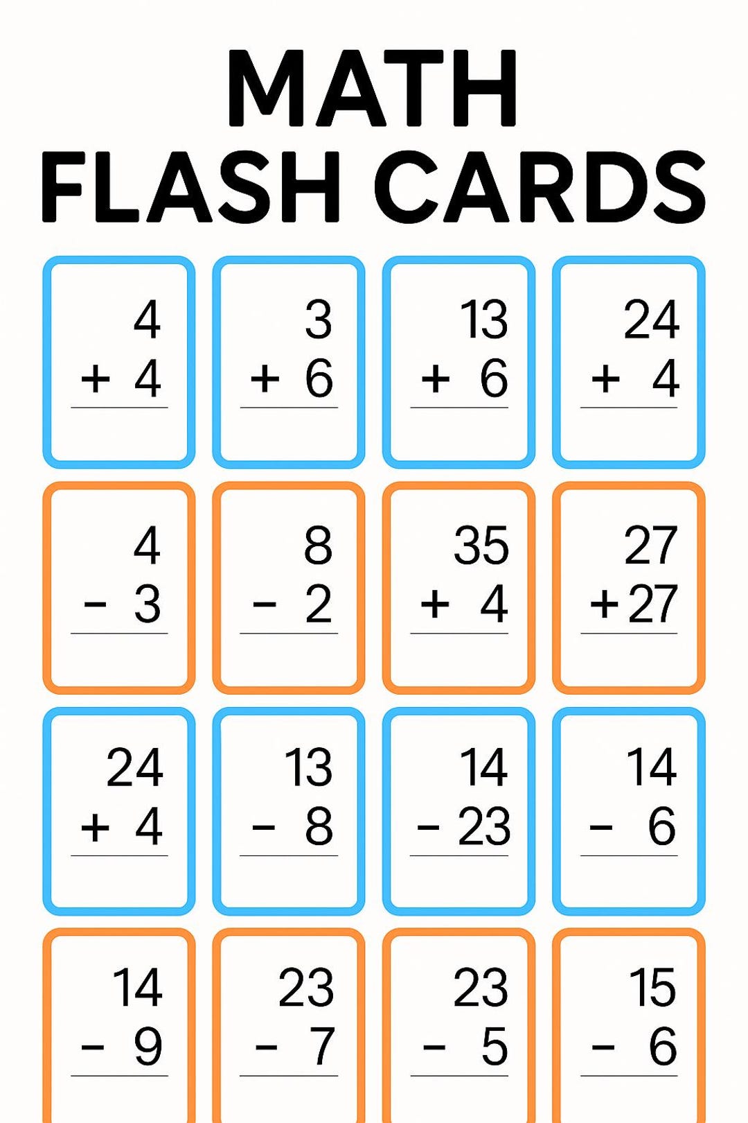 Addition & Subtraction Flashcards: Math Learning Printables (PDF ...