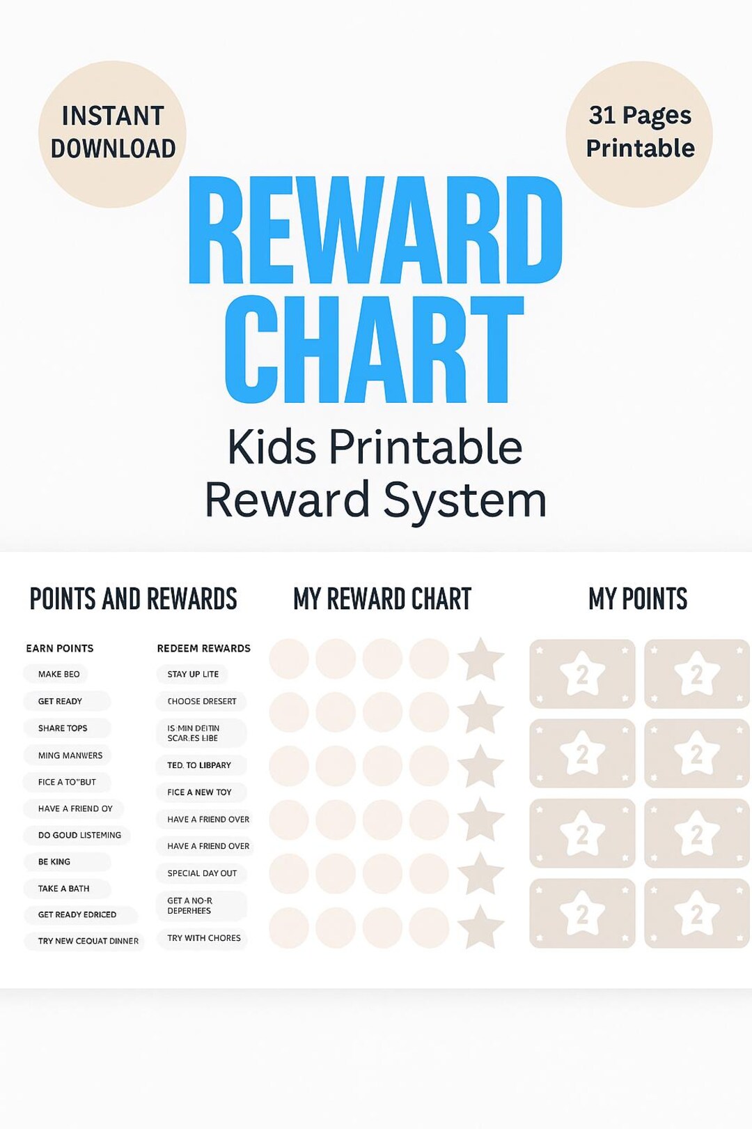 Kids Reward Chart Bundle: 31-page Printable Chore & Behavior System ...