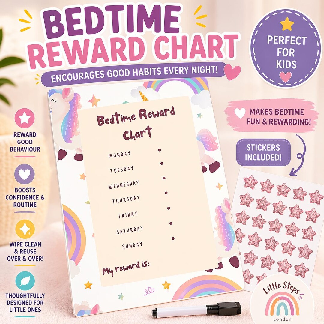 Bedtime Reward Chart for Kids | Reusable Star Chart | Toddler Sleep ...