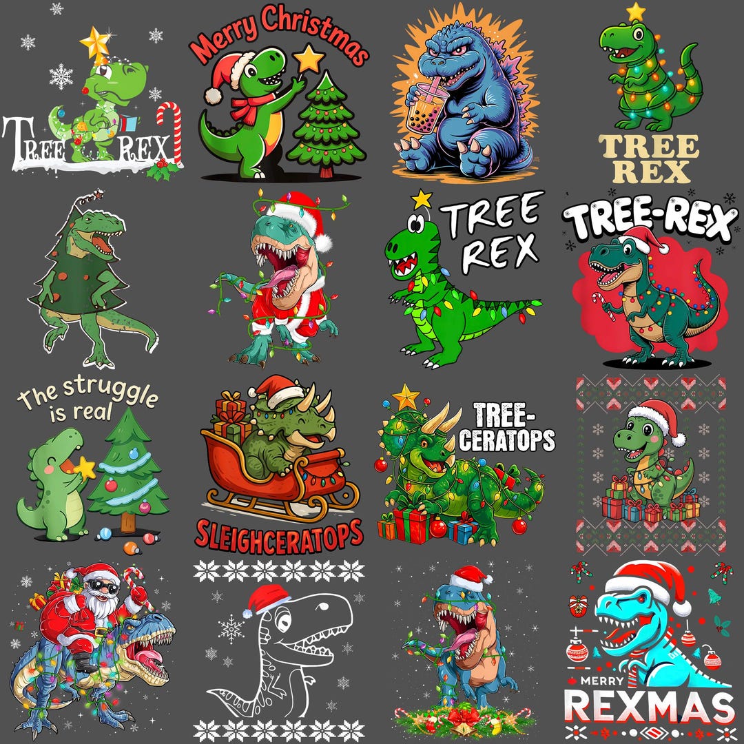 Cute Dinosaur Christmas PNG, Funny Dino Xmas Tree Struggle Holiday ...