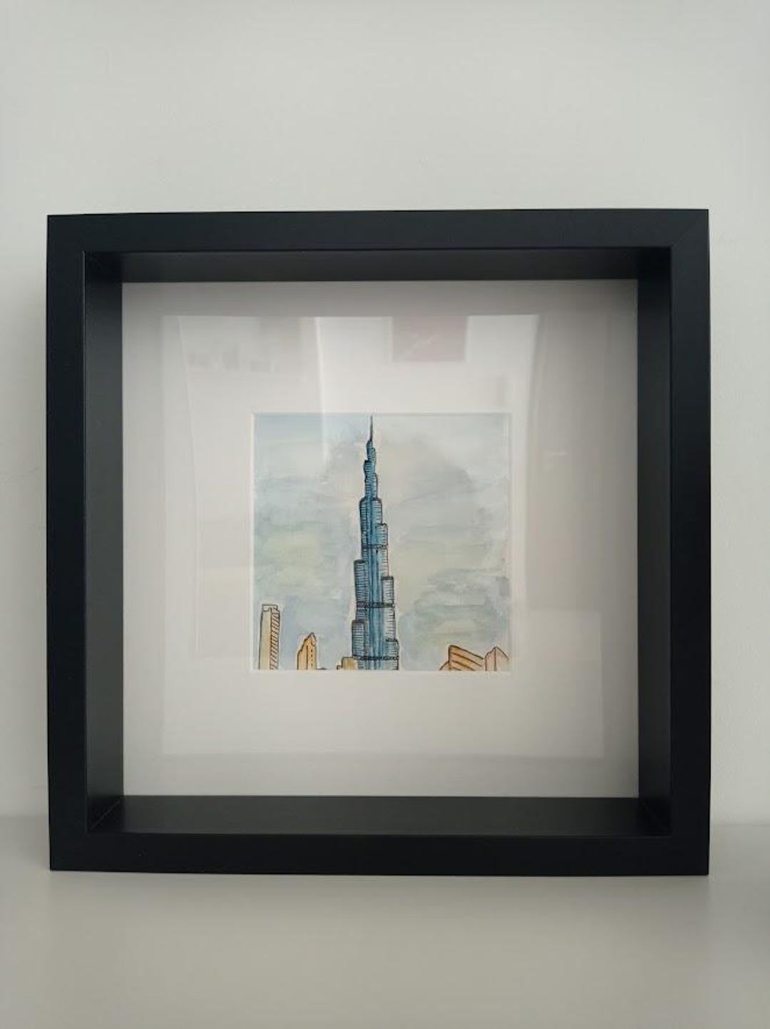 Watercolor Painting of Burj Khalifa, Dubai, Emirates, Handmade, Frame ...