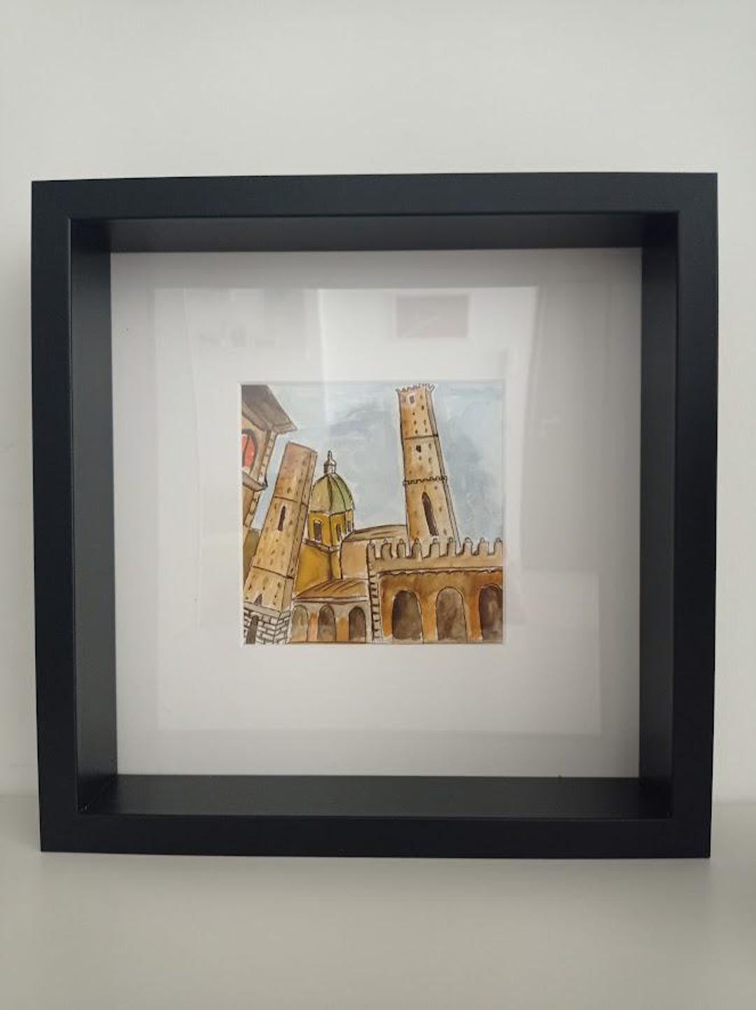 Watercolor Painting of Bologna, Asinelli Tower and Garisenda Italy ...