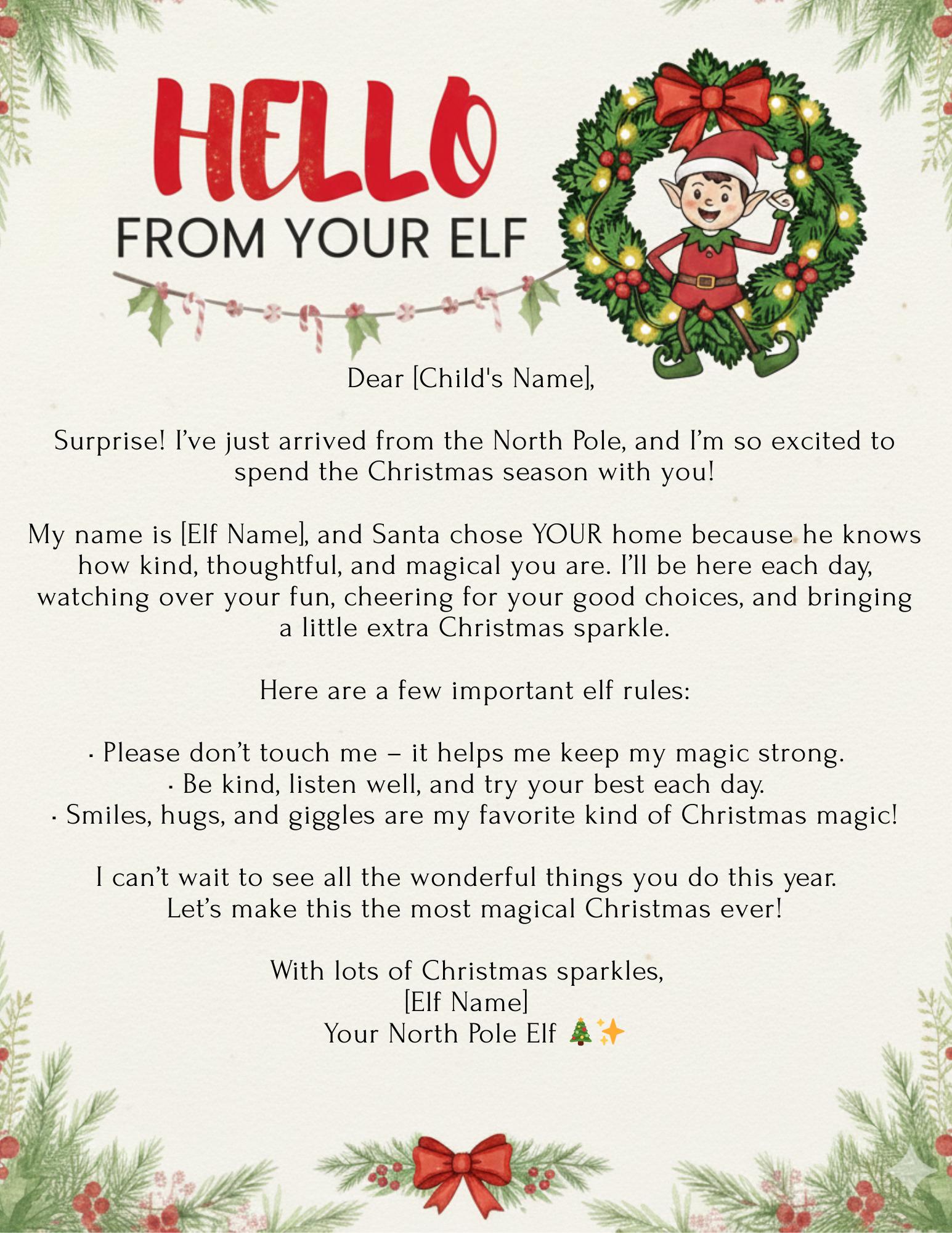 Editable Elf Arrival Letter, Christmas Hello Note (digital) - Etsy