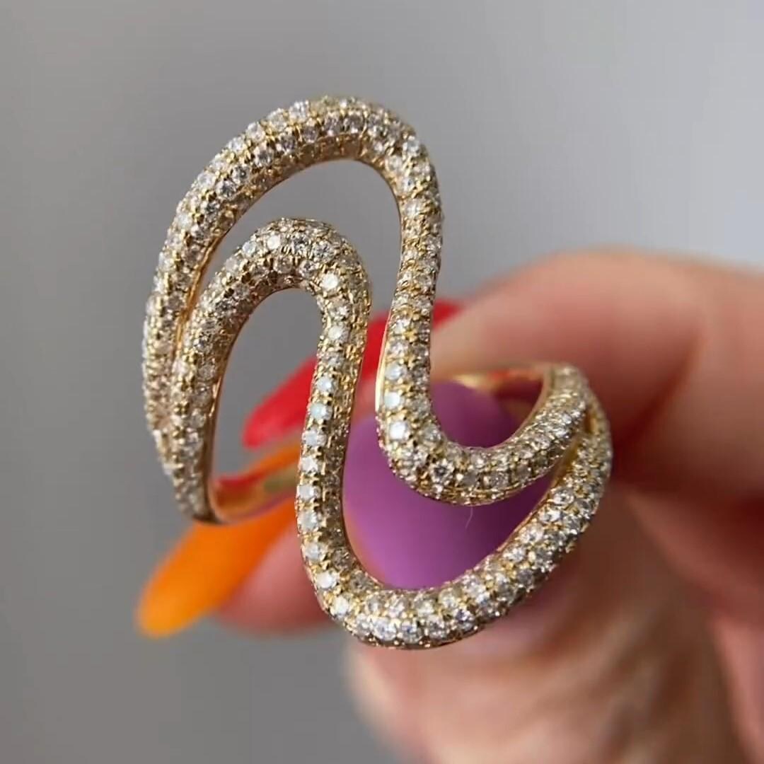 Gold Abstract Double Loop Ring: Lab Grown Diamond Artistic Jewelry - Etsy