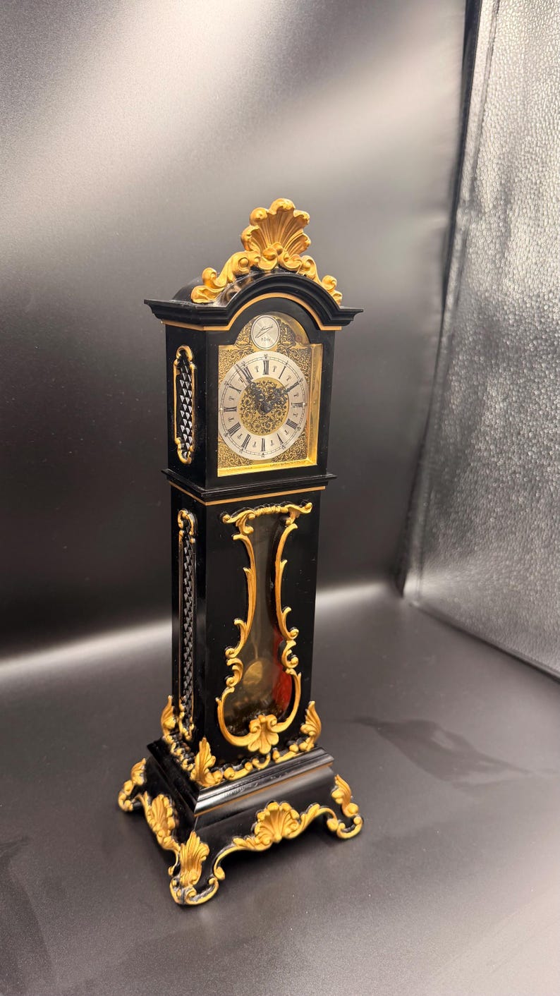 Vintage Schmid 8-day Miniature Grandfather Clock – Black & Gold Rococo ...