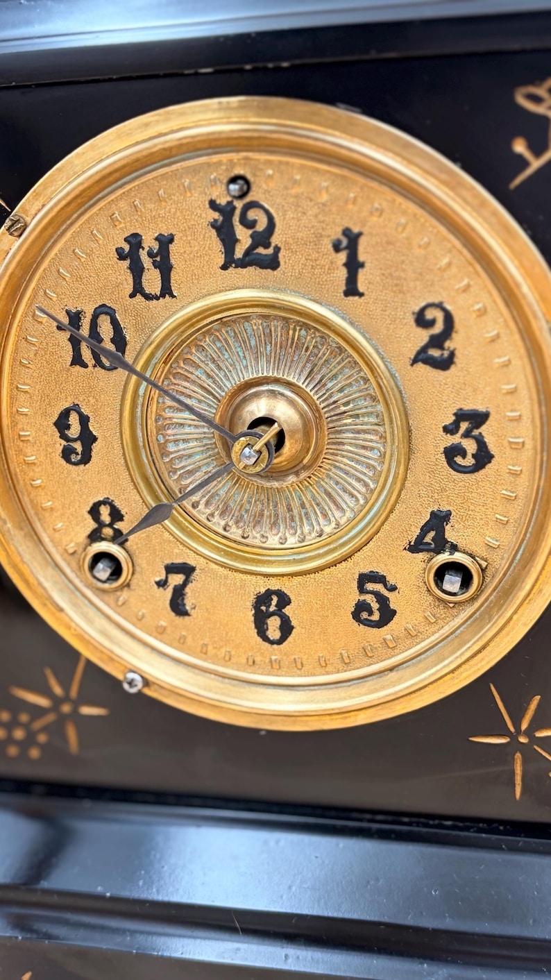 Antique Ansonia Mantel Clock, Black Enamel Cast Iron Case, Gold Dial - Etsy