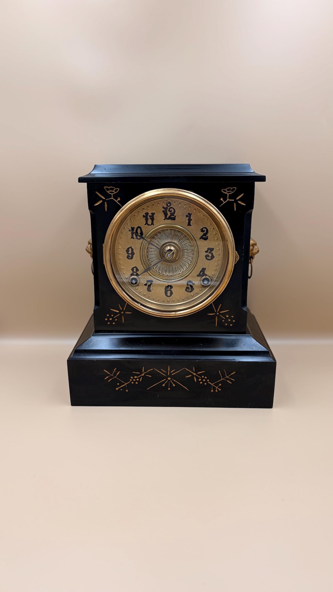 Antique Ansonia Mantel Clock, Black Enamel Cast Iron Case, Gold Dial - Etsy