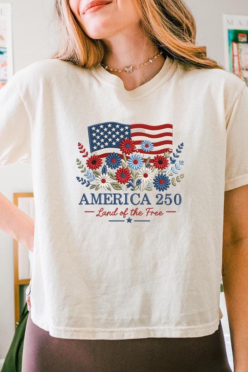 America 250 Floral Embroidery Design, Patriotic USA Flag Pattern ...