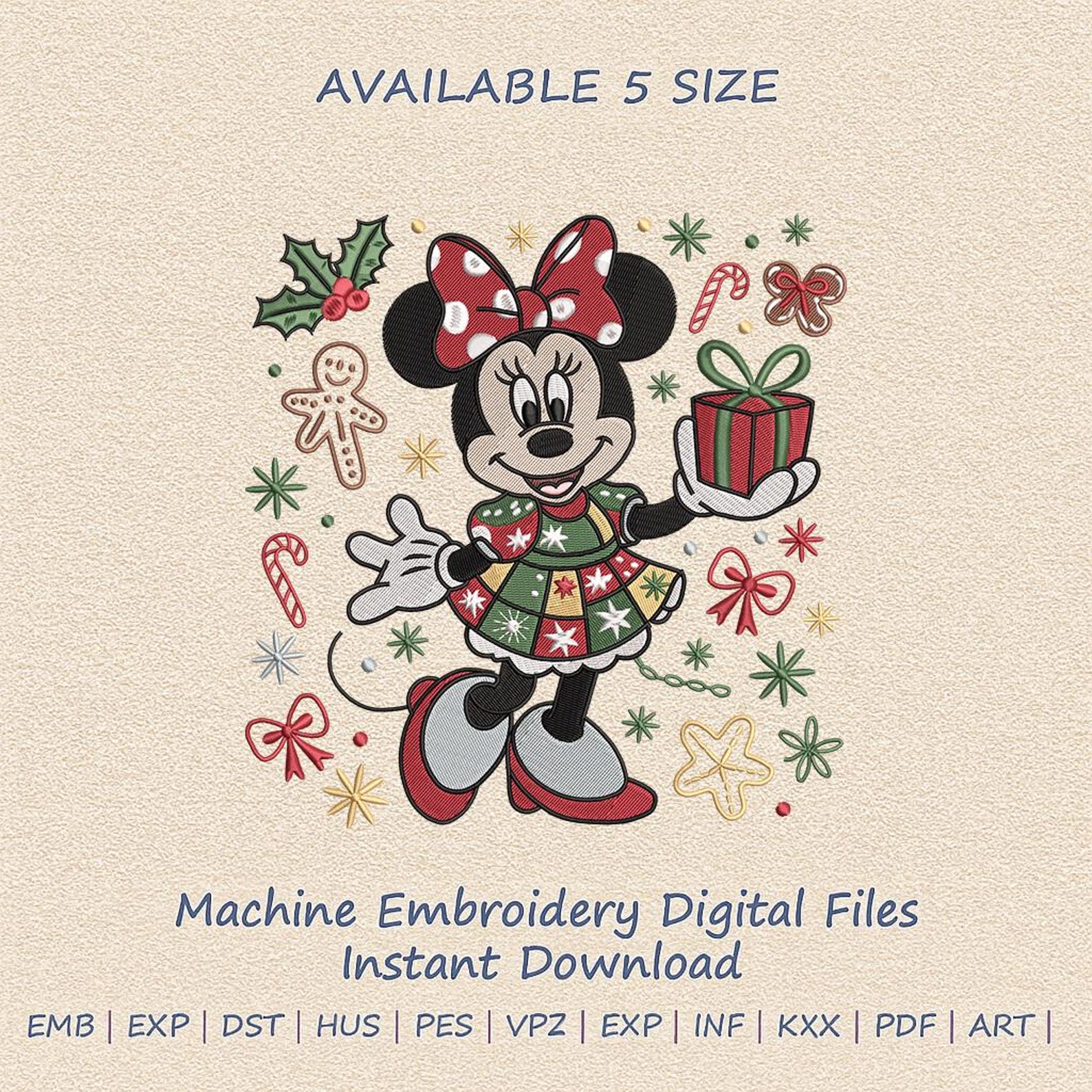 Christmas Mouse Embroidery Design, Holiday Dress Pattern (digital ...