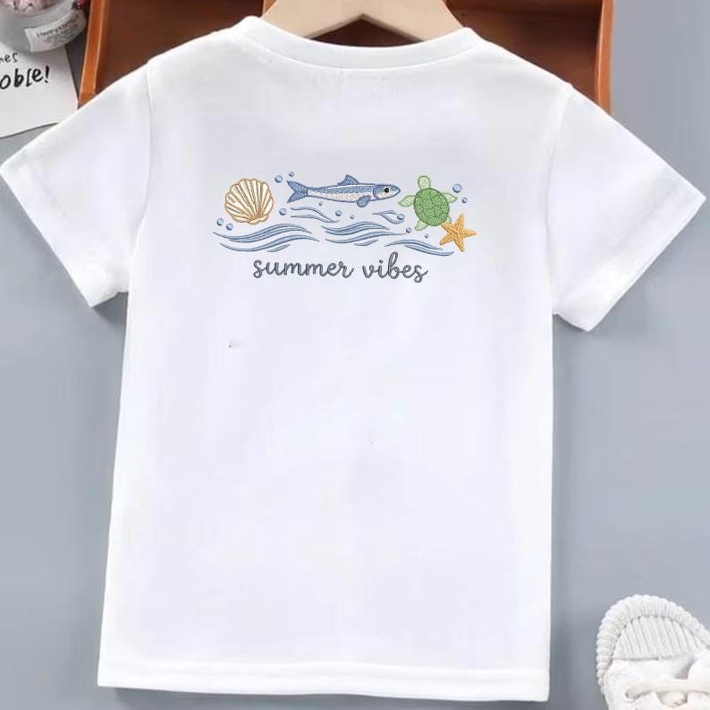 Summer Vibes Embroidery Design, Ocean Fish Turtle Starfish Pattern ...
