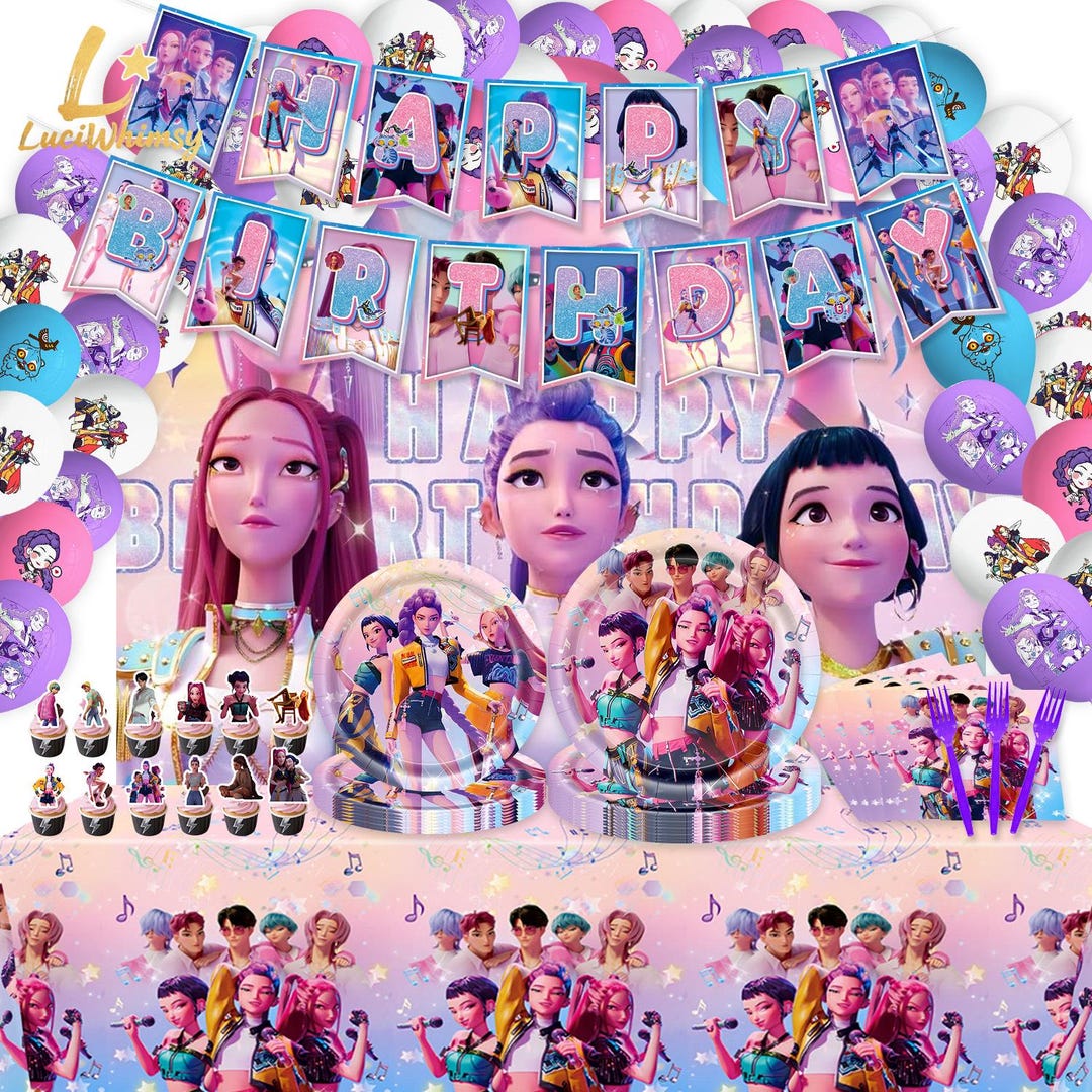 Kpop Birthday Party Decoration Set: Banner, Balloons, and Cake Toppers ...