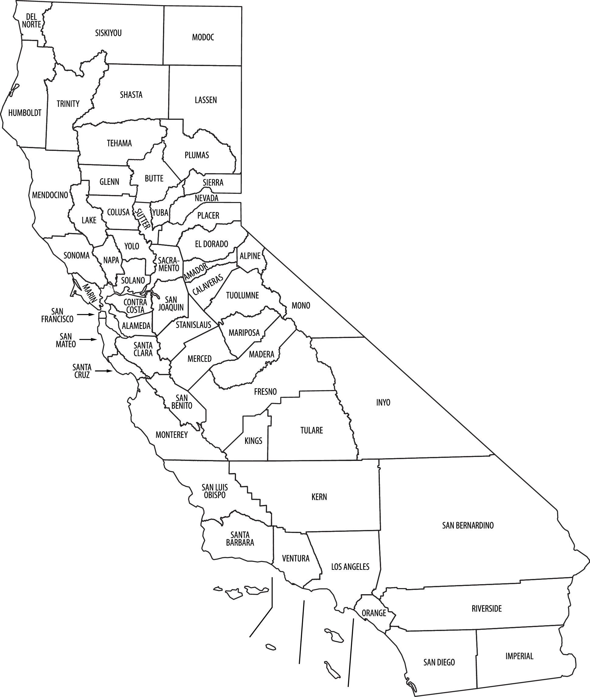 California Map With Counties SVG: Printable Outline (digital Download ...