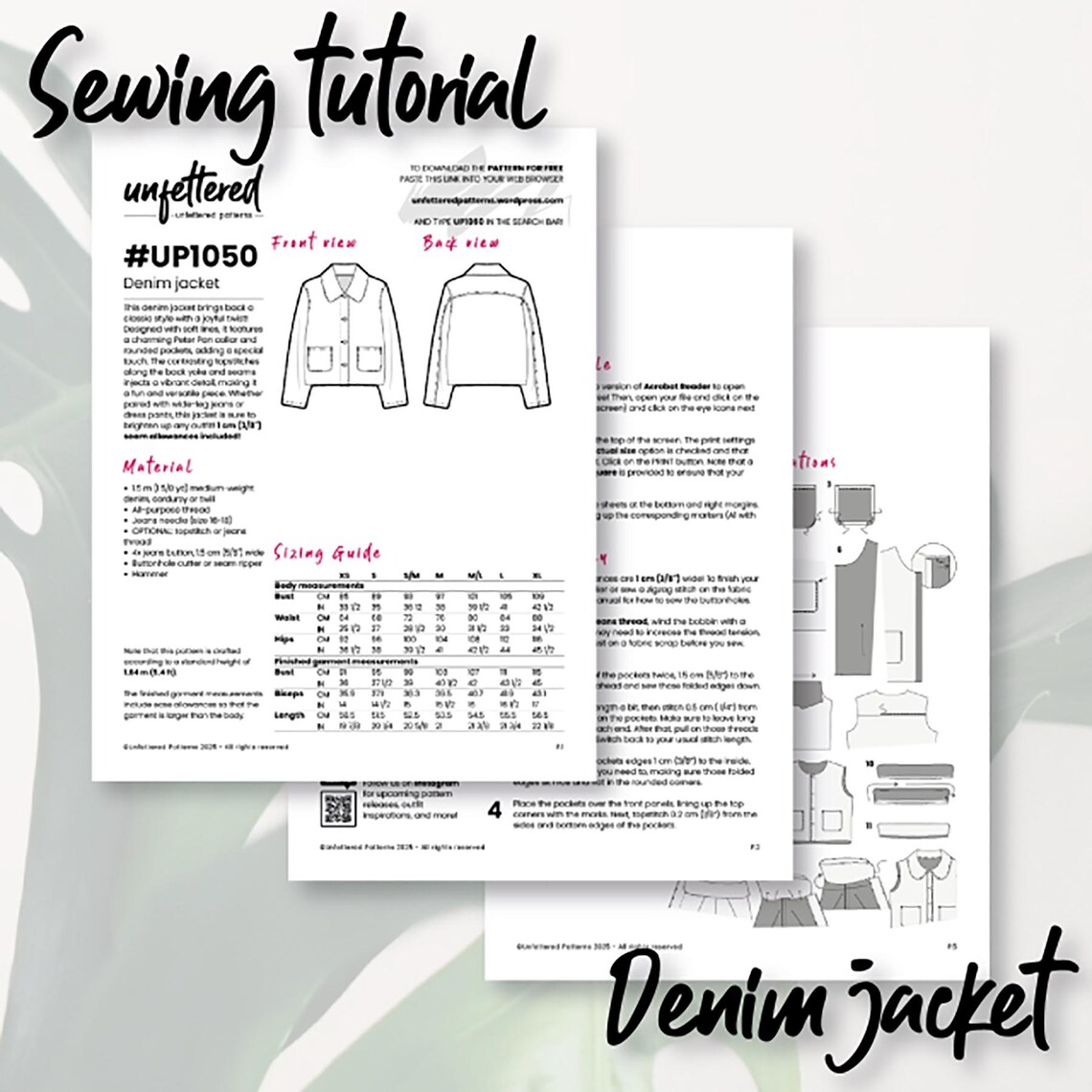 Denim Jeans Jacket Sewing Pattern PDF Instant Download | Jackets ...