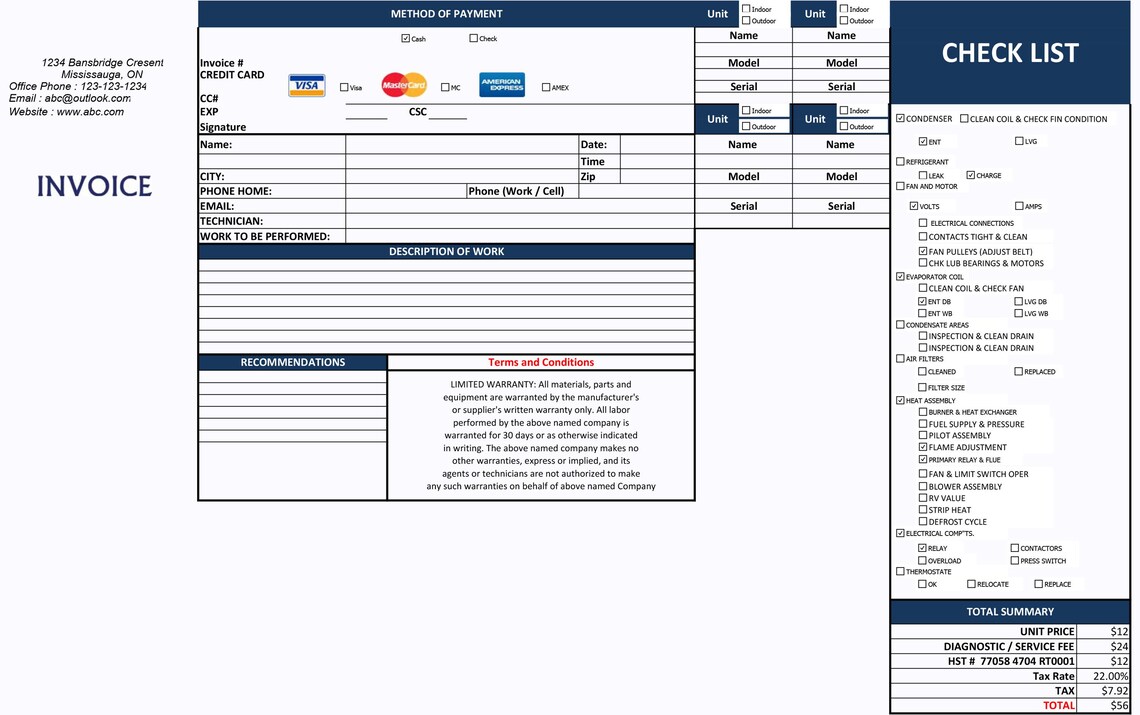 HVAC Service Log Sheet | Printable AC & Furnace Maintenance Form ...