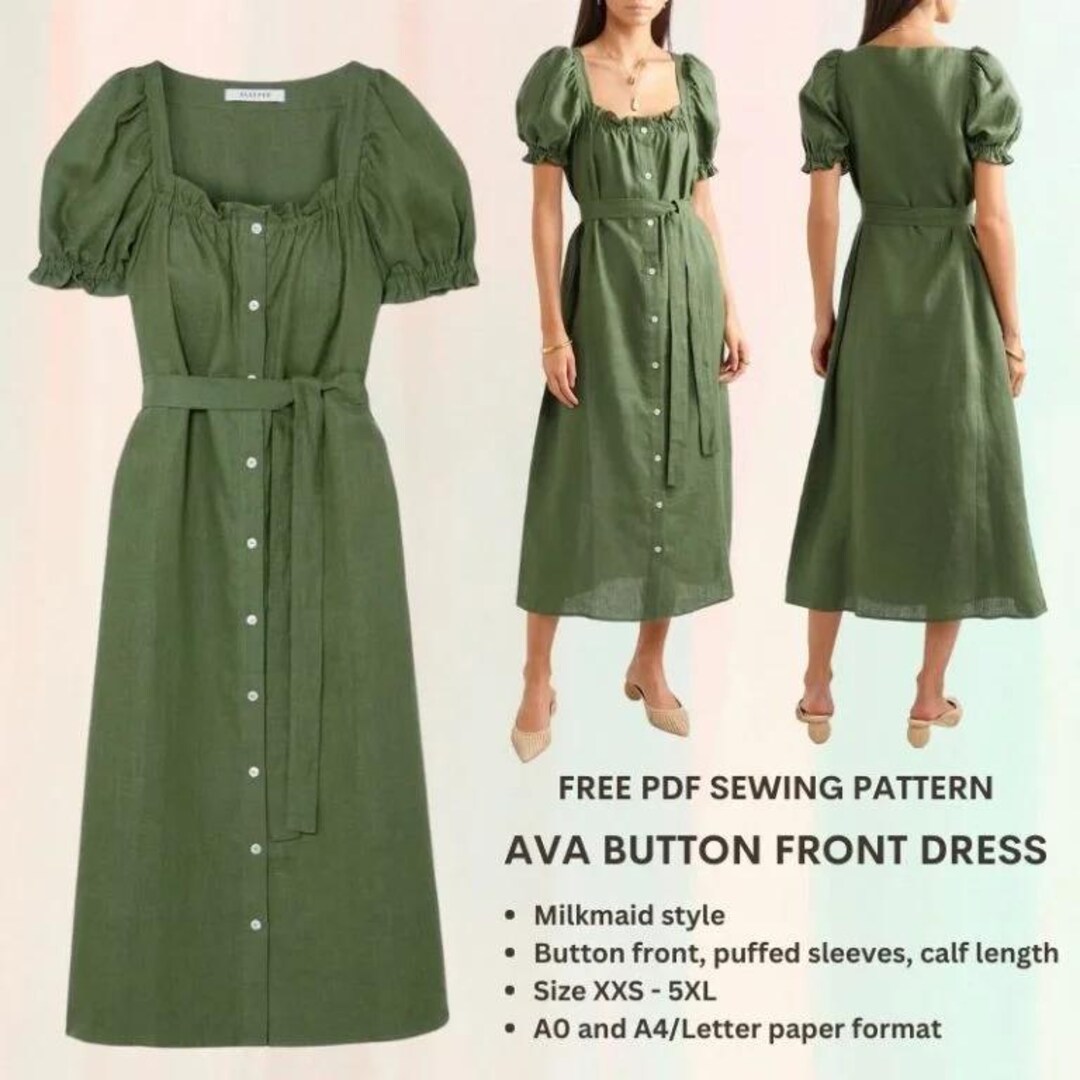 Ava Milkmaid Dress Sewing Pattern | Button Front | Dress Patterns ...