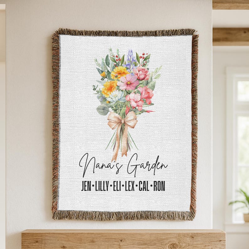 Personalized Birth Flower Woven Throw Blanket • Custom Family Gift - Etsy
