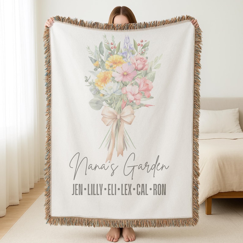 Personalized Birth Flower Woven Throw Blanket • Custom Family Gift - Etsy