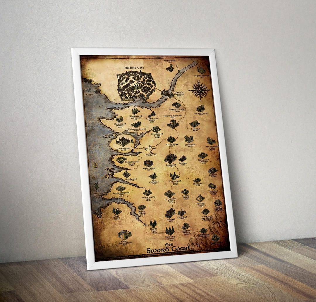 Baldur's Gate Poster | Baldur's Gate Map Poster | Baldur's Gat Prints ...
