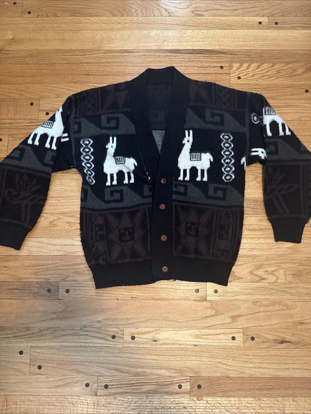 Rare VTG RUMINAHUI Alpaca Block Pattern Button Front Knit Cardigan ...