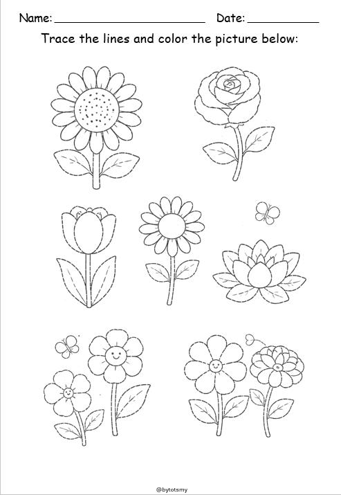 Printable Tracing and Coloring Activity Worksheets (6 Pages ...