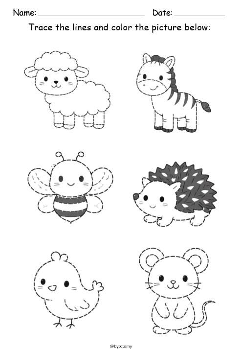 Printable Tracing and Coloring Activity Worksheets (6 Pages ...