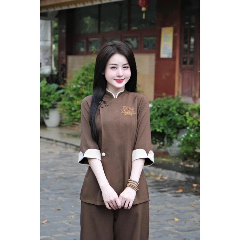 Pre-made, Women Buddhist Temple Outfit – Embroidered Lotus, Traditional ...