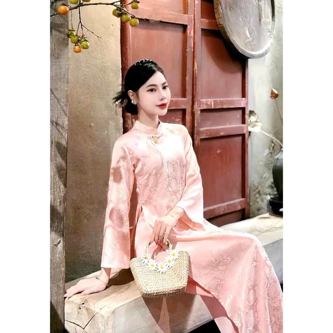 Pre-made Ao Dai Vietnamese, Brocade Ao Dai Tunic, Relaxed Fit Button ...