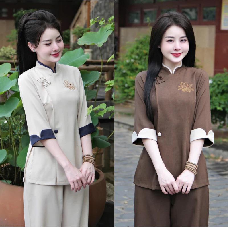 Pre-made, Women Buddhist Temple Outfit – Embroidered Lotus, Traditional ...