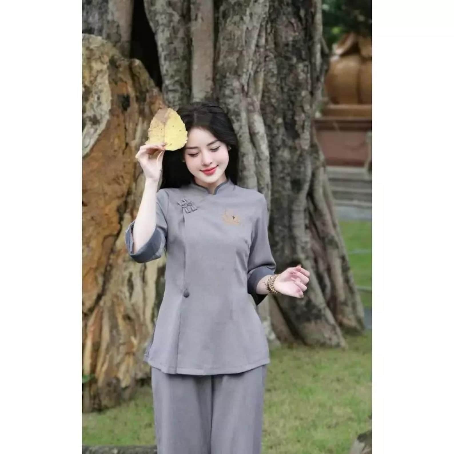 Pre-made, Women Buddhist Temple Outfit – Embroidered Lotus, Traditional ...