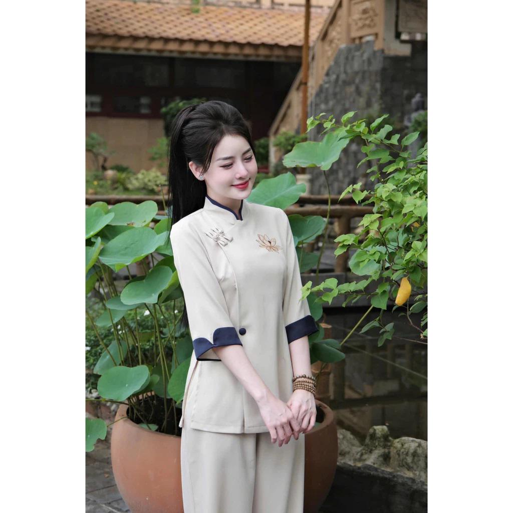 Pre-made, Women Buddhist Temple Outfit – Embroidered Lotus, Traditional ...