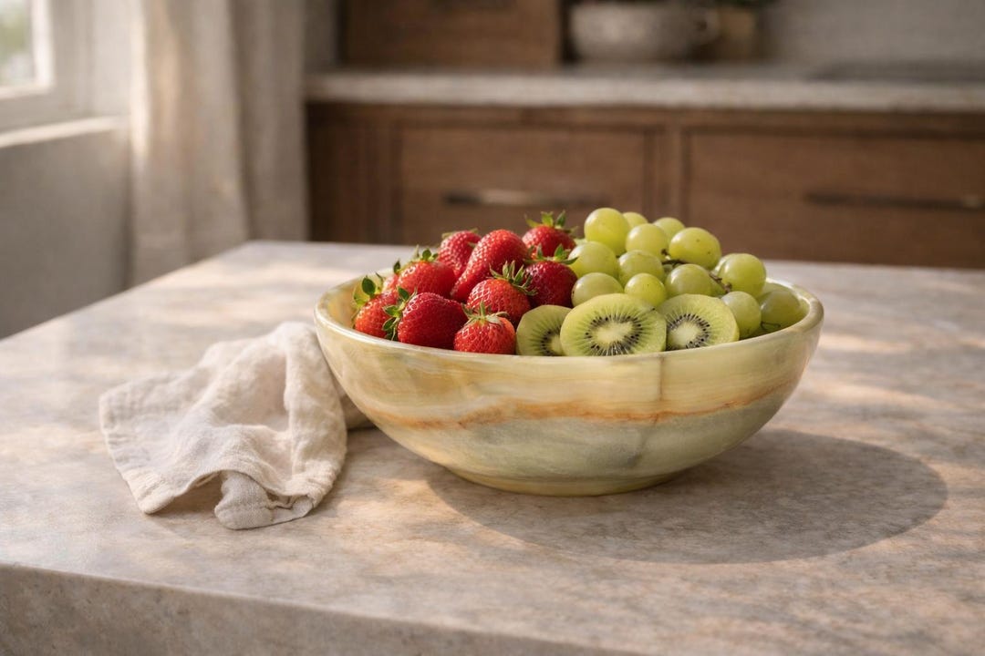 Handcrafted Marble Fruit Bowl for Kitchen Counter, Decorative Pedestal ...