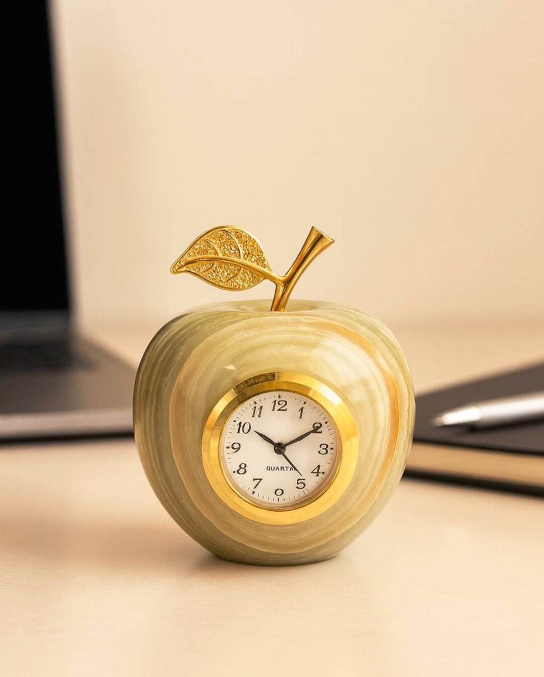 Antique Marble Apple Table Clock for Bedroom and Office Desk Decor ...