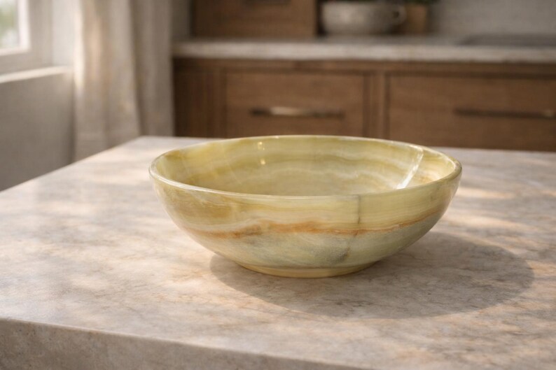 Handcrafted Marble Fruit Bowl for Kitchen Counter, Decorative Pedestal ...