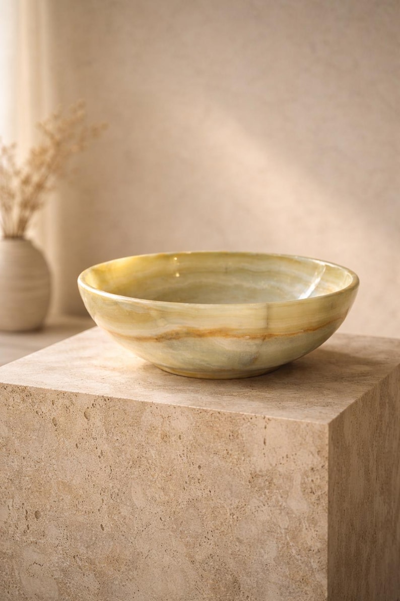 Handcrafted Marble Fruit Bowl for Kitchen Counter, Decorative Pedestal ...