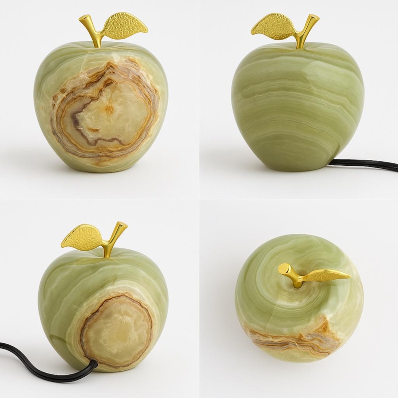 Natural Onyx Lamp Vintage Apple Marble Lamp for Bedside Table and ...
